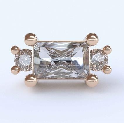 Baguette DOUBLE POINT - 18k gold threadless end - PiercingMed